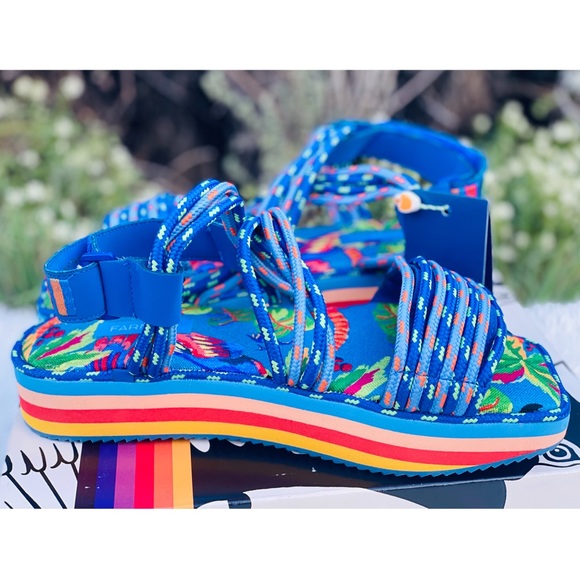 FARM Rio | Shoes | Farm Rio Blue Macaw Platform Sandals | Poshmark